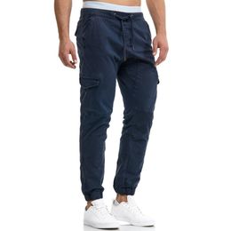 INDICODE Herren Cargohose "INLevi", blau, Gr. XXL, unifarben, Web, Obermaterial: 98% Baumwolle, 2% Elasthan, Hosen, mit seitlichen Cargotaschen und