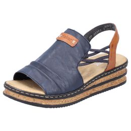 Rieker Damen Keilsandalette, Gr. 40, blau, Lederimitat, Schuhe, Sommerschuh, Sandale, Keilabsatz, mit Stretchb&auml;nder