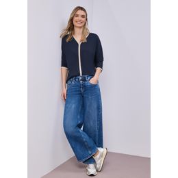 T-Shirt Street One, Damen, Gr. 38, shadowed navy, Stoff, 48% Viskose, 48% Polyester, 4% Elasthan, unifarben, comfort fit normal, V-Ausschnitt, B&uuml;ndchen, Shirts T-Shirt, mit 3/4 &Auml;rmeln