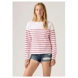 Levi's Langarmshirt LEVI'S "MARIN STRIPE TOP", Damen, Gr. L (40), magnolia stripe hellwei&szlig; true rot, Sweatware, Obermaterial: 100% Baumwolle, gestreift, normal h&uuml;ftbedeckend, Rundhals, Shirts Langarmshirt, Saum mit kurzen Seitenschlitzen