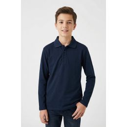 Poloshirt name it "NKMKALLY LS NREG POLO", Jungen, Gr. 116, schwarz sapphire, Jersey, Obermaterial: 100% Baumwolle, unifarben, Basic normal, Rundhals, abgesteppte Kante, Shirts