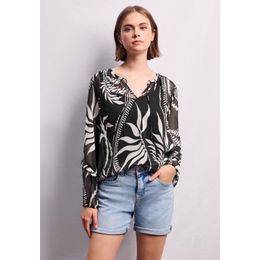 Damen Chiffonbluse, schwarz, Gr. 34, STREET ONE STUDIO, bedruckt, Stoff, 100% Polyester, Blusen, im lockeren Schnitt