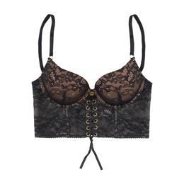JETTE Damen Push-up-BH, Gr. 85, schwarz, Spitze, Obermaterial: 82% Polyamid, 9% Elasthan, 9% Polyester, BHs, in h&uuml;bscher Bustier-Form, sexy Dessous