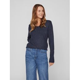 V-Ausschnitt-Pullover Vila "VIRIL V-NECK L/S KNIT TOP - NOOS", Damen, Gr. M (38), blau (total eclipse detail:melange), Feinstrick, Obermaterial: 50% Viskose, 27% Nylon, 23% Polyester, meliert, unifarben, regular fit normal, V-Ausschnitt, Pullover, Materialmix, regular fit
