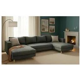 Wohnlandschaft Trendmanufaktur "Amazing, wahlw. mit Schlaffunktion & Bettkasten, Fu&szlig; Buche lackiert", dunkelgrau, B:305cm H:81cm T:161cm, Sofas, Wohnlandschaft, Sofa in U-Form, in Cord oder Struktur, Breite 305 cm