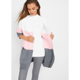 bonprix Damen Longstrickjacke, wei&szlig;, Gr. 52, Obermaterial: 50% Baumwolle, 50% Polyacryl, Strickjacken, dreifarbig, lockere Passform, Casual Stil, mit