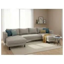 Wohnlandschaft Trendmanufaktur "Amazing II, wahlw. mit Schlaffunktion & Bettkasten, Fu&szlig; schwarz", grau, B:305cm H:81cm T:161cm, Sofas, Wohnlandschaft, Sofa in U-Form, in Cord, Struktur LEO o. Struktur LINO, Breite 305 cm