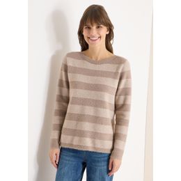 Strickpullover Cecil, Damen, Gr. L (42), urban taupe, Stoff, 85% Polyester, 15% Baumwolle, gestreift, comfort fit normal, ohne Ausschnitt, B&uuml;ndchen, Pullover Strickpullover