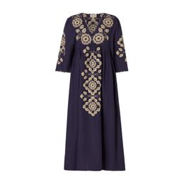 Midikleid RAFFYA "Arianna V- Neck Embroidered Maxi Dress. Damen", Damen, Gr. 40, Normalgr&ouml;&szlig;en, blau, 100% Baumwolle, Kleider Midikleid