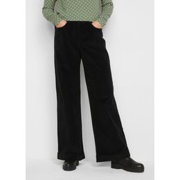 bonprix Damen Cordhose, schwarz, Gr. 52, Obermaterial: 98% Baumwolle, 2% Elasthan, Hosen, Loose Fit, High-Waist-Design, mit Bequembund