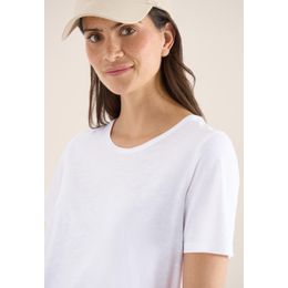 Cecil Damen T-Shirtwei&szlig;, Gr. XL, unifarben, Web, 50% Baumwolle, 50% Modal, Shirts, mit Rundhalsausschnitt