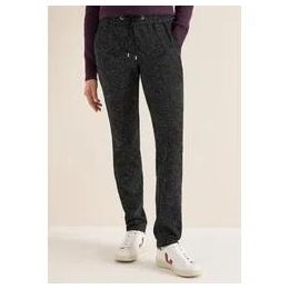 Jogger Pants Cecil, Damen, Gr. XL, L&auml;nge 30, schwarz, Stoff, 51% Viskose, 32% Nylon, 12% Polyester, 5% Elasthan, unifarben mit Farbeinsatz, comfort fit kn&ouml;chellang, Hosen, in Salt und Pepper-Optik