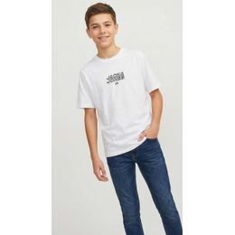 Jack & Jones Kinder T-Shirt "JCOMINERAL SMALL FRONT PRINT TEE SS JNR", wei&szlig;, Gr. 140, JACK & JONES JUNIOR, bedruckt, Single Jersey, Obermaterial: 100% Baumwolle,
