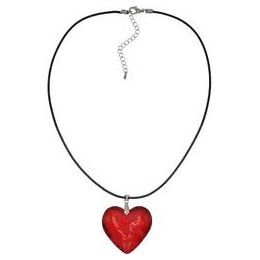Herzkette Firetti "Schmuck Geschenk Transparent red heart", metallfarben, schwarz, rot, Halsketten, Damen, Kunststoff Metall Textil, L: 57, Kunststoff, Metall, Textil, Herzkette