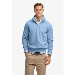 Superdry Herren Sweatshirt "ESSENTIAL LOGO HENLEY"endless sky blau, Gr. S, unifarben, angeraute Sweatware, Obermaterial: 70% Baumwolle, 30%