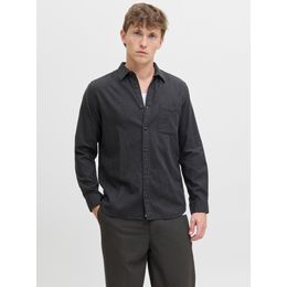 Jack & Jones Langarmhemd JACK & JONES "JJECLASSIC MELANGE SHIRT L/S NOOS", Herren, Gr. S, N-Gr, grau (dunkelgrau melange), Web, Obermaterial: 100% Baumwolle, meliert, comfort fit, Hemden