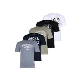 Jack & Jones JACK & JONES Herren T-Shirt "T-Shirt JJLEOGRA TEE CREW NECK 5PK 5er Pack", bunt, Gr. S, Obermaterial: 100% Baumwolle CO., Shirts