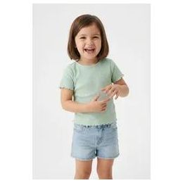 T-Shirt KIDS Only "KOGNELLA S/S O-NECK TOP NOOS JRS", M&auml;dchen, Gr. 122/128, aqua foam, Jersey, Obermaterial: 65% Polyester, 30% Viskose, 5% Elasthan, unifarben, regular fit kurz, Rundhals, gewellter Abschluss, Shirts T-Shirt, mit s&uuml;&szlig;er Wellenkante
