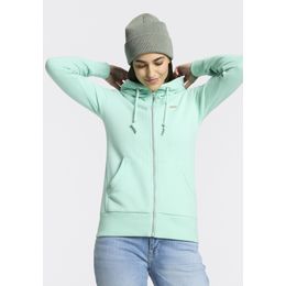 Kapuzensweatjacke Ragwear "NESKIA ZIP B O", Damen, Gr. XL, lagoon gr&uuml;n, Sweatware, Obermaterial: 95% Baumwolle, 5% Elasthan, unifarben, h&uuml;ftlang, Rundhals, Rippb&uuml;ndchen, Sweatjacken, mit hochgeschnittener Kapuze mit Kordel