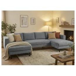 Wohnlandschaft Trendmanufaktur "Amazing II, wahlw. mit Schlaffunktion & Bettkasten, Fu&szlig; schwarz", grannit grau, B:305cm H:81cm T:161cm, Sofas, Wohnlandschaft, Sofa in U-Form, in Cord, Struktur LEO o. Struktur LINO, Breite 305 cm