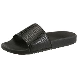 Badepantolette HUGO BLUE "Timein_slid", Damen, Gr. 42, schwarz, Synthetik, unifarben, Schuhe, Strandschuh, Schlappen, Sommerschuh, Flat mit Logoschriftz&uuml;gen