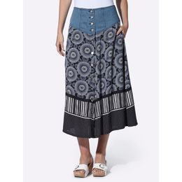 Heine Damen A-Linien-Rockmarine, ecru, bedruckt, Gr. 42, bedruckt, gemustert, gepunktet, mehrfarbig, 70% Baumwolle, 30% Lyocell, Unterteil:100%
