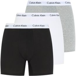 Boxer "BRIEF 3 PACK", Damen, Gr. L (52), 3 Stk., schwarz-wei&szlig; (grau, schwarz, wei&szlig;), Jersey, Obermaterial: 95% Baumwolle, 5% Elasthan, Calvin Klein Underwear, unifarben, k&ouml;rpernah, Unterhosen, mit l&auml;ngerem Bein