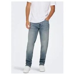 Only & Sons Straight-Jeans ONLY & SONS "ONSEDGE PERFORMANCE LB 3816 DOT DNM NOOS", Herren, Gr. 38, L&auml;nge 32, light blau denim, Denim/Jeans, Obermaterial: 99% Baumwolle, 1% Elasthan, Abriebeffekte, straight fit lang, Jeans Straight-Jeans