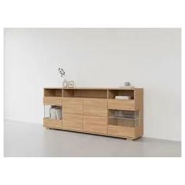 Sideboard OTTO HOME "VETRO Teilmassiv, Fronten Massivholz, Wohnzimmer, Stauraum,Griffmulde", wei&szlig;, neutral, B:199cm H:85cm T:40cm, Sideboards, Sideboard, B/T/H:199/40/85cm, 3 offene F&auml;cher, 6geschlossen F&auml;cher, Stauraum