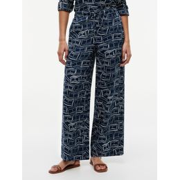 Leinenhose Tommy Hilfiger "ESS LINEN PULL ON PANTS", Damen, Gr. XS (34), N-Gr, flag feathers schwarz night navy, Web, Obermaterial: 100% Leinen, gemustert, l&auml;ssig geschnitten lang, Hosen, in lockerer Passform, Elastikbund