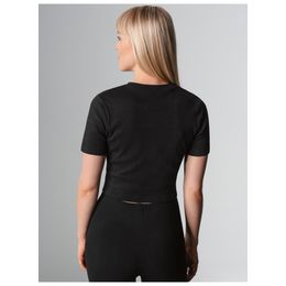 TRIGEMA Damen T-Shirt "TRIGEMA Modisches Crop-Top", schwarz, Gr. M, Feinripp, 90% Baumwolle, 10% Elastan, Shirts