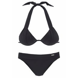 Lascana Damen Triangel-Bikini, schwarz, Gr. 36, unifarben, Polyamid, Bikini-Sets, im Nacken zu binden, wattierte Cups, mit eingearbeiteten Kissen
