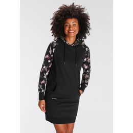 Kangaroos Damen Sweatkleid, schwarz, Gr. 38, bedruckt, gebl&uuml;mt, kontrastfarbene Details, unifarben mit Farbeinsatz, angeraute Sweatware,