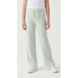 name it M&auml;dchen Jerseyhose "NKFSURAJA STRAIGHT PANT NOOS"aqua foam, Gr. 134, gestreift, Rippware, Obermaterial: 95% Baumwolle, 5% Elasthan, Hosen