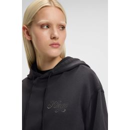 Hugo Damen Hoodie "Dejandra", grau, Gr. XXL, unifarben, Sweatware, Obermaterial: 100% Baumwolle, Sweatshirts, Oversized Fit, Strassapplikation auf