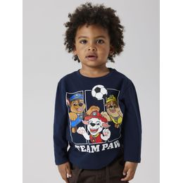 Langarmshirt name it "NMMJOLL PAW NREG LS TOP NOOS CPLG", Jungen, Gr. 116, blau (navy blazer), Jersey, Obermaterial: 95% Baumwolle, 5% Elasthan, bedruckt, normal normal, Rundhals, Shirts Langarmshirt