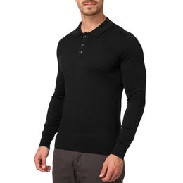 INDICODE Herren Polokragenpullover "INBarner", schwarz, Gr. S, unifarben, Strick, Obermaterial: 80% Baumwolle, 20% Polyester, Pullover