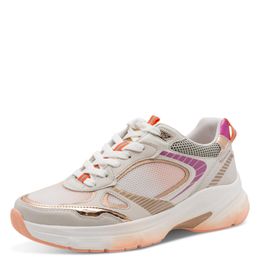 Tamaris Damen Plateausneaker, Gr. 41, beige, Lederimitat, Textil, kontrastfarbene Details, Schuhe, Freizeitschuh, Halbschuh, Schn&uuml;rschuh in
