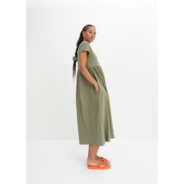 bonprix Damen Midikleid "Midikleid aus reiner Baumwolle", gr&uuml;n, Gr. 40, Obermaterial: 100% Baumwolle, Kleider, aus reiner Baumwolle, lockere