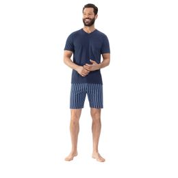 Shorty Mey "Straight", Herren, Gr. XXL, blau (yacht blau), Single Jersey, Obermaterial: 100% Baumwolle, bequem kurz, V-Ausschnitt, Homewear-Sets Shorty, Kurzarm-Shirt mit Brusttasche