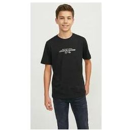 Jack & Jones T-Shirt JACK & JONES JUNIOR "JCOMINERAL SMALL FRONT PRINT TEE SS JNR", Jungen, Gr. 176, schwarz, Single Jersey, Obermaterial: 100% Baumwolle, bedruckt, relaxed fit normal, Rundhals, Shirts T-Shirt