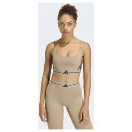 Sport-BH Adidas PERFORMANCE "HYPERGLAM 3-STREIFEN LIGHT SUPPORT BH", Damen, Gr. M, N-Gr, chalky braun, Obermaterial: 85% Polyester, 15% Elasthan, BHs Sport-BH