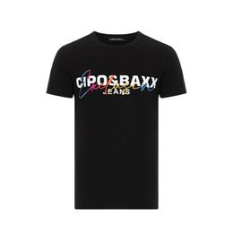 Cipo & Baxx CIPO & BAXX Herren T-Shirt "T-Shirt", schwarz, Gr. M, bedruckt, 95% Baumwolle, 5% Elasthan, Shirts, mit Rundhalsausschnitt