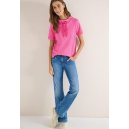 T-Shirt Cecil, Damen, Gr. L (42), beetroot pink, Web, 75% Baumwolle, 23% Polyester, 2% Elasthan, Strukturmuster, Basic, comfort fit normal, Rundhals, abgesteppt, Shirts T-Shirt, mit Tunnelzugband am Kragen