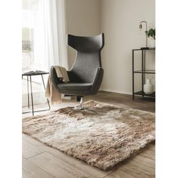 benuta Nest Hochflor Shaggyteppich Whisper Beige/Hellbraun 150x150 cm - Hochflor Teppich f&uuml;r Wohnzimmer