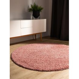 benuta Basic Waschbarer Hochflor Shaggyteppich Soho Rosa &oslash; 80 cm rund - Bettvorleger f&uuml;r Schlafzimmer