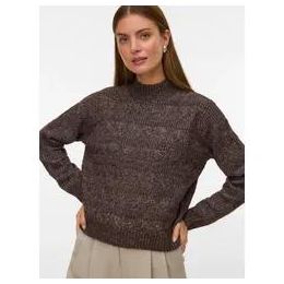 V&eacute;ro Moda Strickpullover VERO MODA "VMVIRGO LS HIGHNECK PULLOVER BF", Damen, Gr. S, chocolate torte detail:with melange, Strick, Obermaterial: 89% Polyester, 11% Polyacryl, meliert, regular fit, hoch geschlossener Ausschnitt, Rippb&uuml;ndchen, Pullover Strickpullover