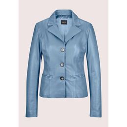 Madeleine Mode Lederjacke MADELEINE "Lederjacke Kurzblazer aus Lammnappa-Leder", Damen, Gr. 46, blau (rauchblau, metallic), Obermaterial: 100% Lammnappaleder LANA., Modern, normal, Jacken