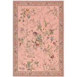 Teppich Theko, B:200cm H:4mm L:290cm, rosa, Baumwolle, Kunstfaser, Wohnzimmer, Teppiche, "Flomi Sagrini", Flachgewebe, Pastell-Farben, Blumen Design,