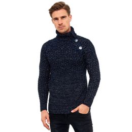 Strickpullover Rusty Neal, Herren, Gr. XXL, blau (dunkelblau, meliert), 70% Polyacryl, 30% Baumwolle, meliert, normal, hoch geschlossener Ausschnitt, Pullover Strickpullover, mit modischen Zierkn&ouml;pfen